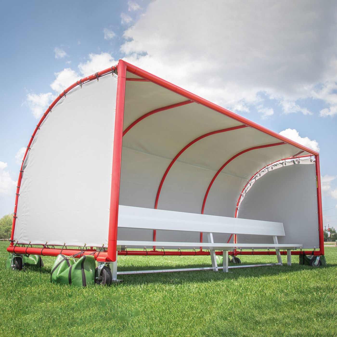 15' Wide Vinyl Covered Portable Team Shelter | Baseball Fence Store